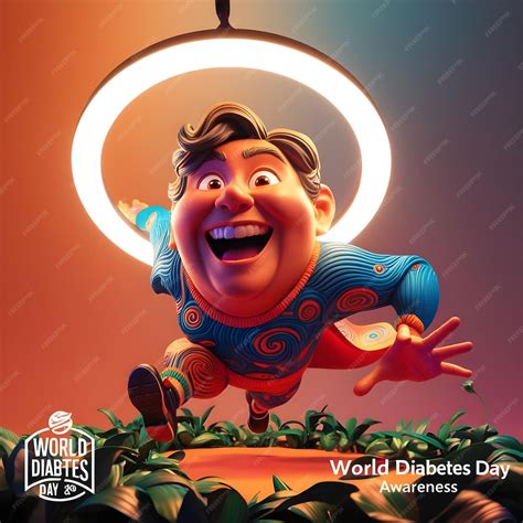 A Poster For World Diabetes Day With A Cartoon Character Premium Ai
