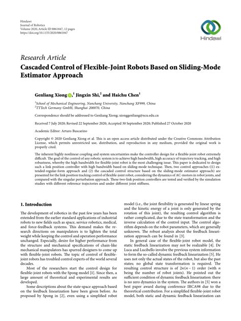 pdf cascaded control of flexible joint robots based on sliding mode