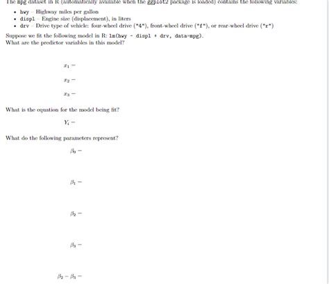 The Mpg Dataset In R Automatically Available When Chegg