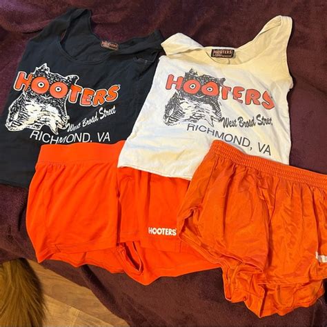 Hooters Shorts Hooters Black And White Tops With Orange Shorts