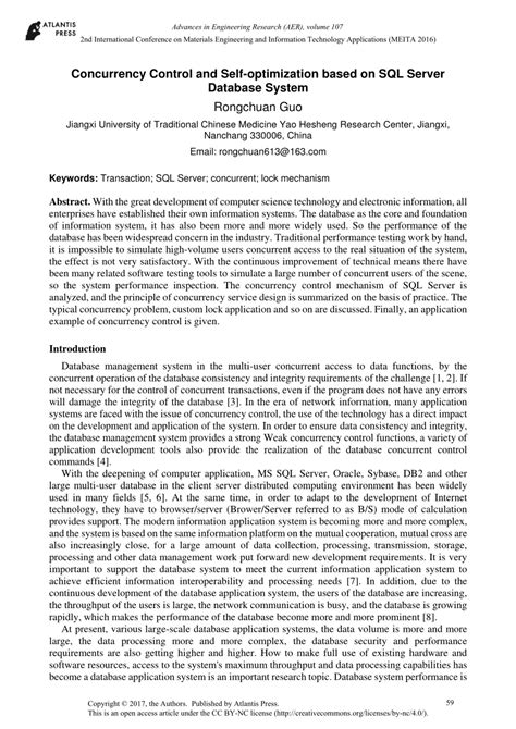 Pdf Concurrency Control And Self Optimization Based On Sql Server