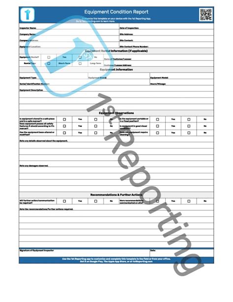 Equipment Condition Report Template