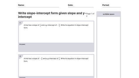 Write Slope Intercept Form Given Slope And `y` Intercept Worksheets