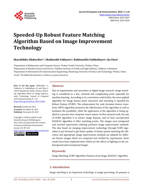 pdf speeded up robust feature matching algorithm based on image