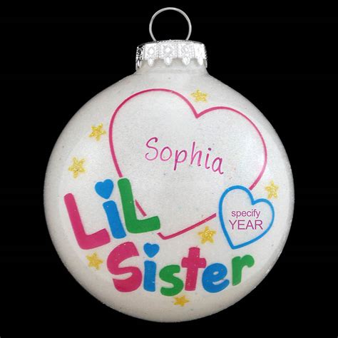 Personalized Lil Sister Glass Sparkle Ornament