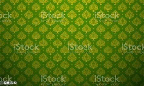 ภาพประกอบเวกเตอร์พื้นหลังธีมสีเขียวและสีทองลวดลายไทยที่หรูหรา ลายองค์ประกอบลายไทย ภาพประกอบสต็อก