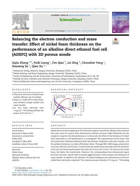 Pdf Balancing The Electron Conduction And Mass Transfer Effect Of Nickel Foam Thickness On