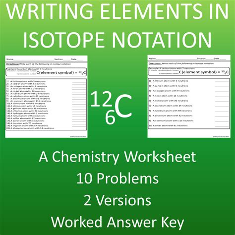 Isotope Notation Chemistry Worksheet 20 Problems With Answers Classful