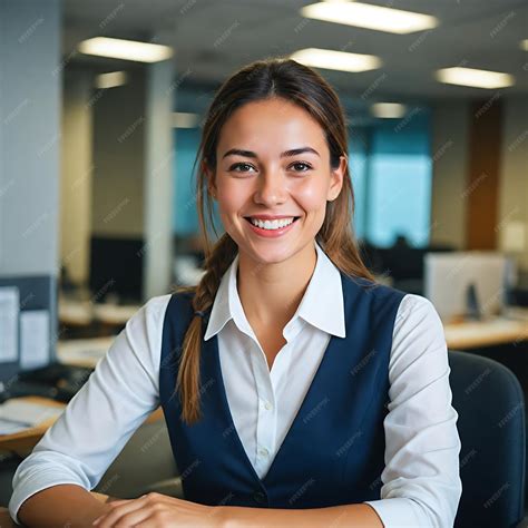 Photo Portrait Of Young Happy Business Woman Office Girl Secretary With