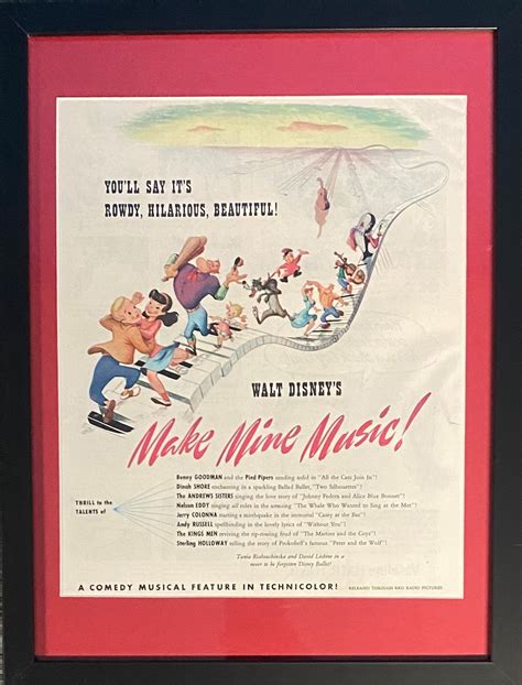 Vintage 1946 Make Mine Music Framed Magazine Ad 16 X 12 Disney