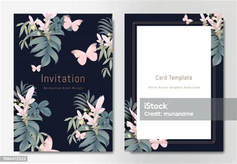 식물 결혼식 초대 카드 템플릿 디자인 핑크 되더라도 Alismatifolia 꽃의 꽃다발 고 어두운 파란색 배경 빈티지 스타일에