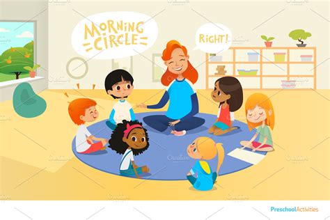 Preschool Classroom Circle Time Education Illustrations ~ Creative