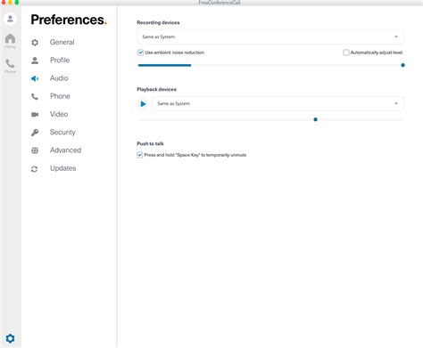 Desktop App View Of The Audio Preferences Section