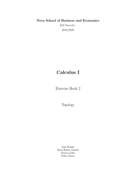 Calculus I 2019 2020 S1 Exercise Book 2 Pdf General Topology Mathematical Objects