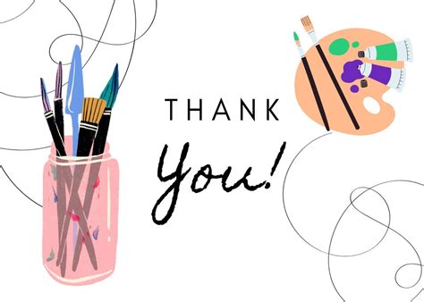 Thank You Card For Artist 7 X 5 Inch Instant Download Etsy