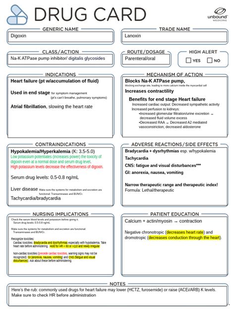 Digoxin Drug Card Pdf Medical Specialties Clinical Medicine