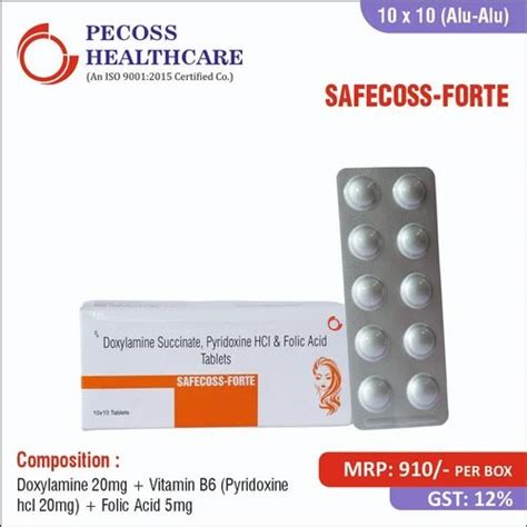 Safecoss Forte Doxylamine Succinate Pyridoxine Hci And Folic Acid Tablets For Hospital At ₹ 910