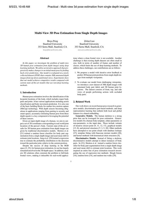Solution Practical Multi View 3d Pose Estimation From Single Depth Images Convolutional Neural