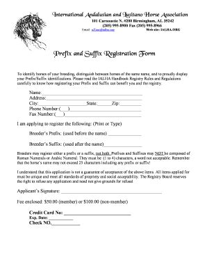 Fillable Online Prefix And Suffix Registration Form Ialha Com Fax Email Print PdfFiller