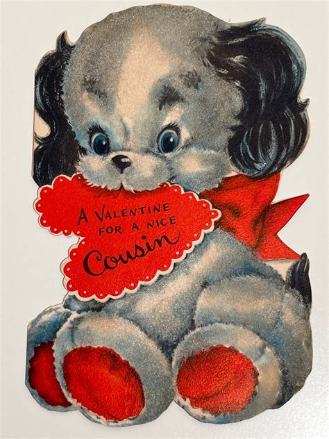 Vintage Valentines Day Greeting Card Die Cut 1950s For Cousins Blue