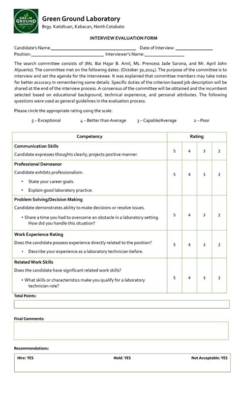 Evaluation Sheet Green Ground Laboratory Brgy Katidtuan Kabacan