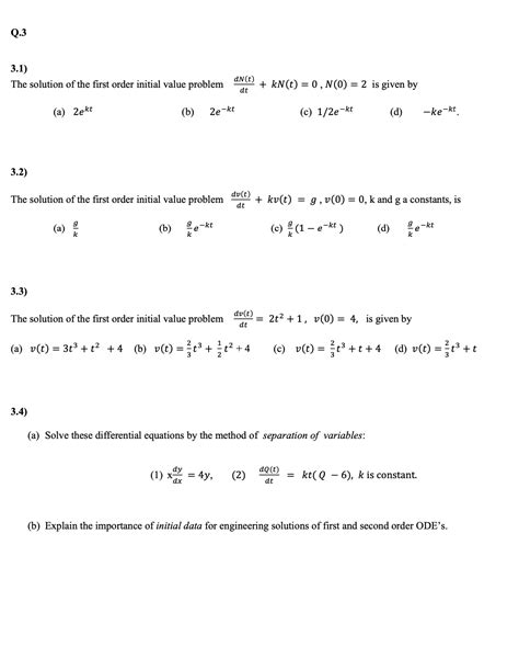 Solved Q 331the Solution Of The First Order Initial Value