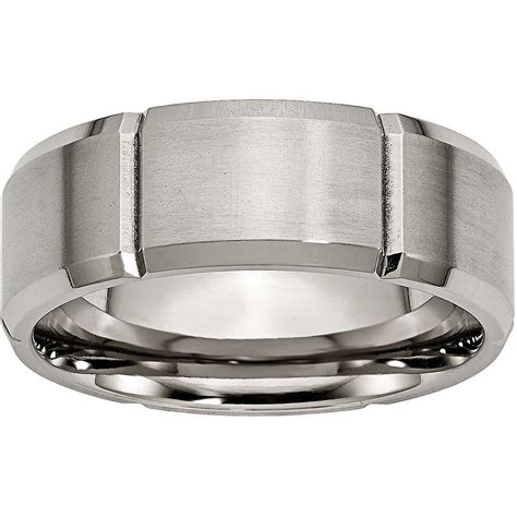 Titanium Beveled Edge Grooved 8mm Brushed And Polished Band