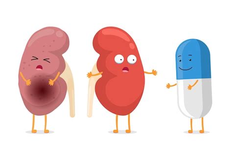 신장 결석 증상 만화 스타일 Infographic 프리미엄 벡터