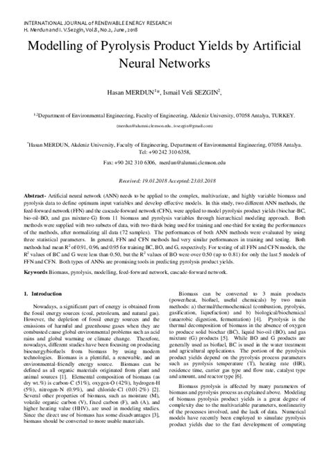 Pdf Modeling Of Pyrolysis Product Yields By Artificial Neural Networks