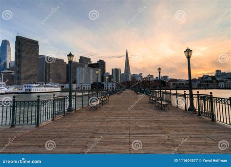 San Francisco Skyline And Boardwalk Sunset Stock Image Image Of