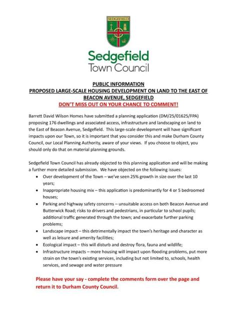 Statement Planning Application Dm 25 01625 Fpa Make Your Comment Sedgefield Town Council