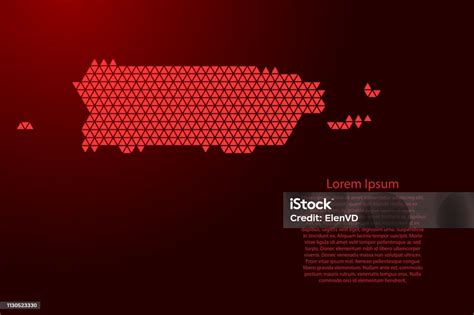 푸에르토리코 지도 개요 배너 포스터 인사말 카드에 대 한 기하학적 패턴 배경과 노드를 반복 하는 빨간 삼각형에서 도식 벡터 일러스트입니다 3차원 형태에 대한 스톡 벡터 아트