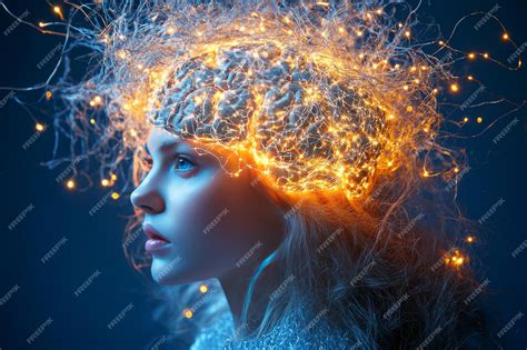 Cognitive Energy Brainwave Neuron Mapping Brainpower And Neuron Side Profile Of Woman With