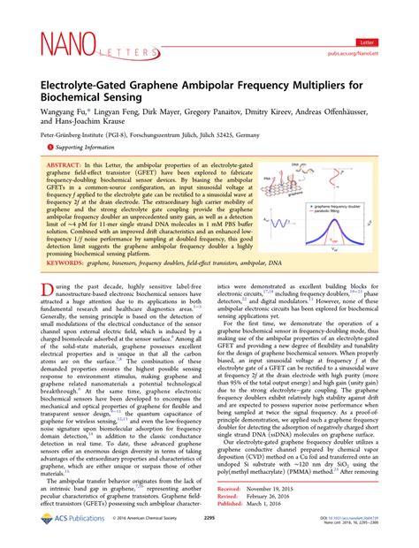 Pdf Electrolyte Gated Graphene Ambipolar Frequency Multipliers For Biochemical Sensing
