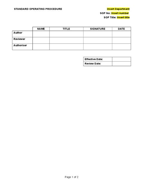 standard operating procedure insert department sop no insert number