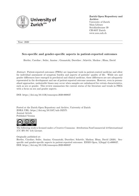 Pdf Sex Specific And Gender Specific Aspects In Patient Reported Outcomes