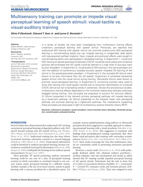 Pdf Multisensory Training Can Promote Or Impede Visual Perceptual