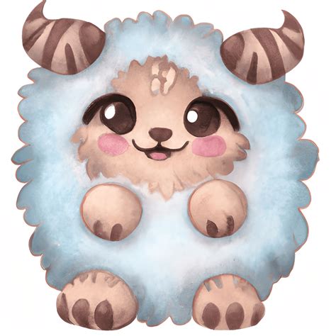 Cute Cuddly Fluffy Cacodemon Nursery Art Decor Kawaii Chibi Watercolor · Creative Fabrica