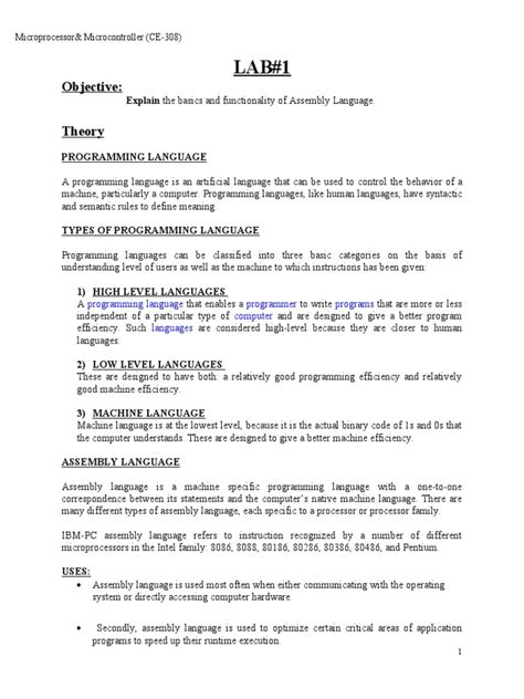 Lab 1 Pdf Programming Language Assembly Language