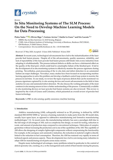 In Situ Monitoring Systems Of The Slm Process On The Need To Develop
