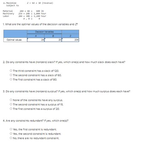 Solved 1 What Are The Optimal Values Of The Decision