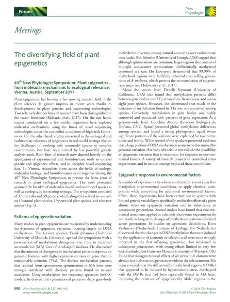 Pdf The Diversifying Field Of Plant Epigenetics