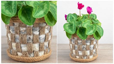 Удивительное Кашпо для Цветов из Джутового Шнура и Ленты Youtube