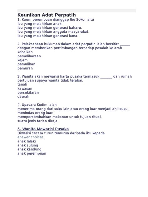 Kuiz Adat Perpatih Pdf