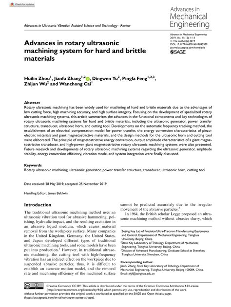 Pdf Advances In Rotary Ultrasonic Machining System For Hard And Brittle Materials