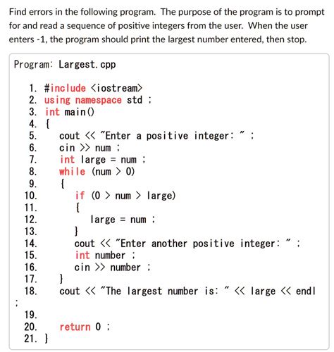 SOLVED Find Errors In The Following Program The Purpose Of The Program Is To Prompt For And