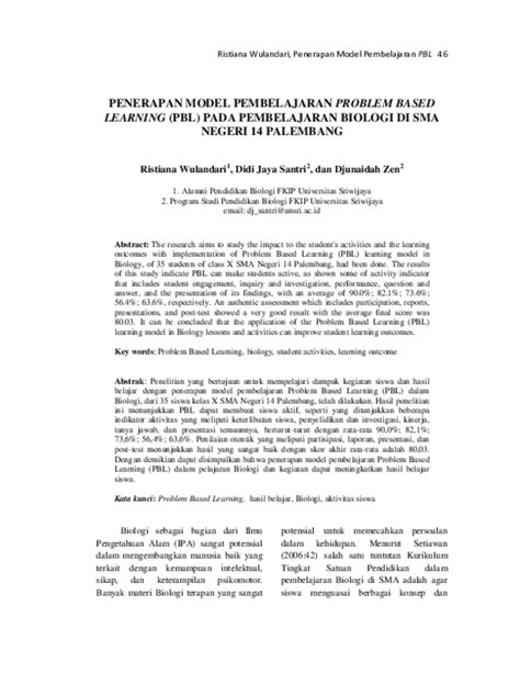 Pdf Penerapan Model Pembelajaran Problem Based Learning Pbl Pada