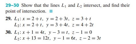 solved 29 30 show that the lines l1 and l2 intersect and