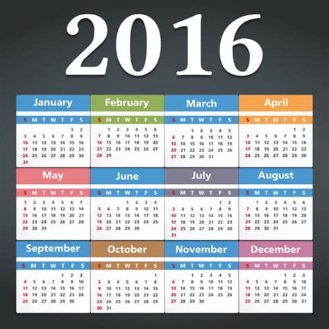 Simple 2016 Calendars Colored Vector Eps Uidownload