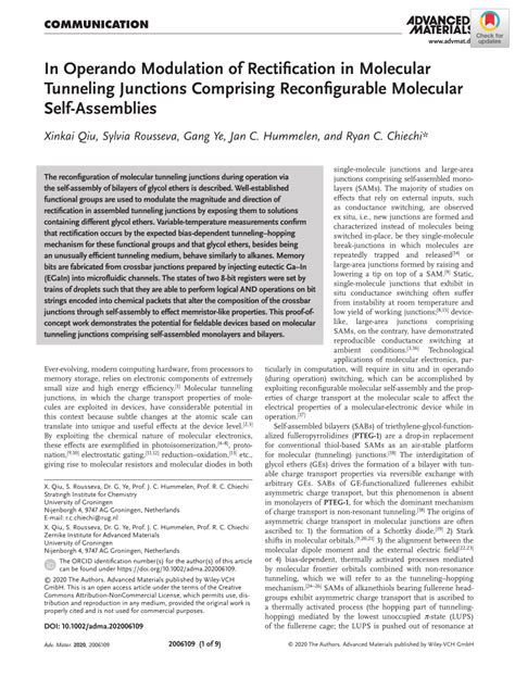 Pdf In Operando Modulation Of Rectification In Molecular Tunneling Junctions Comprising